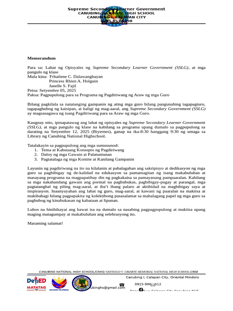 Memorandum | PDF