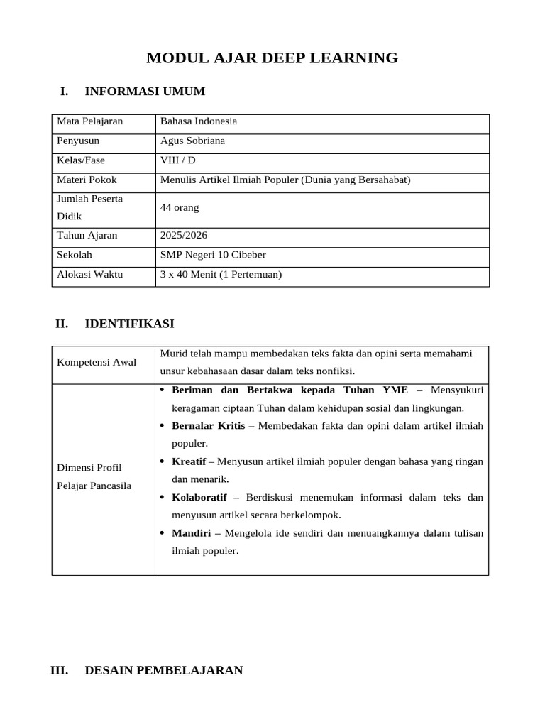 Modul Deep Learning Artikel Ilmiah Populer | PDF