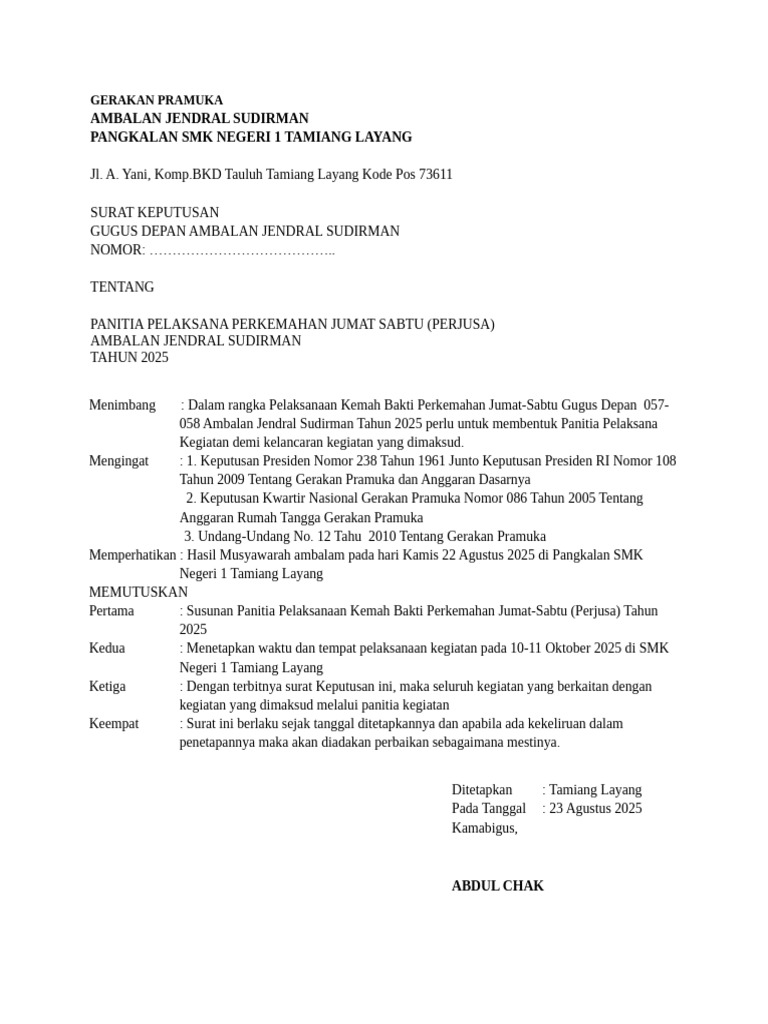 Gerakan Pramuka SK Panitia Kemah | PDF