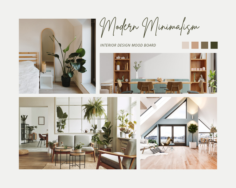 Beige and Green Modern Minimalist Interior Design Mood Board Photo ...