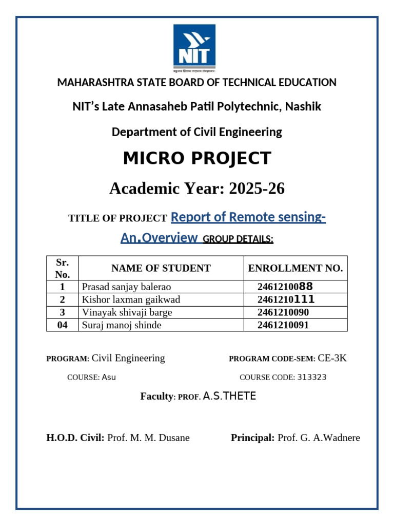 Cover Page & Certificate - Micro Project (1) - 1 | PDF