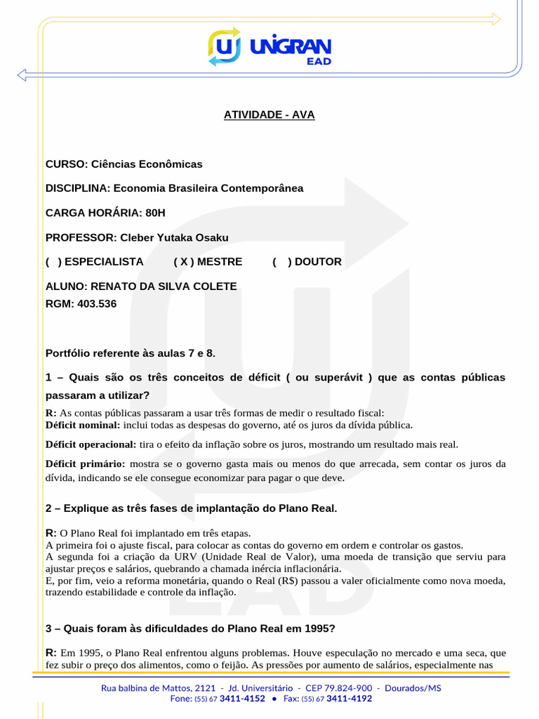 Conceitos e Desafios do Plano Real | PDF