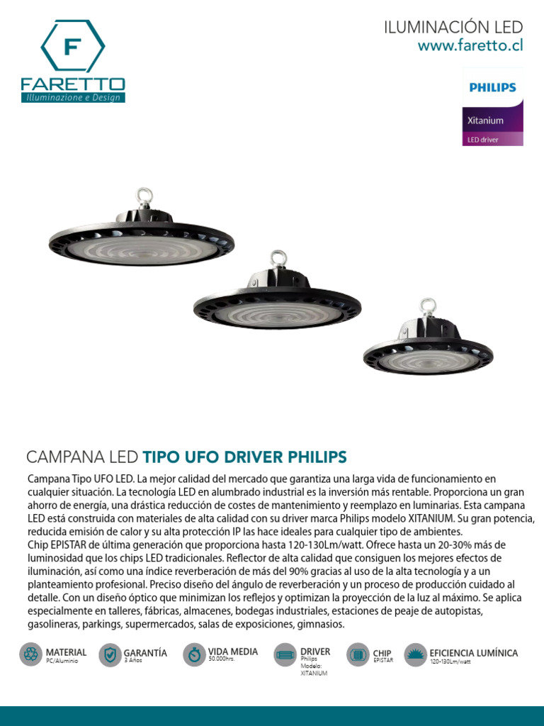 Campana Led Tipo Ufo Driver Philips Faretto | PDF | Diodo emisor de luz
