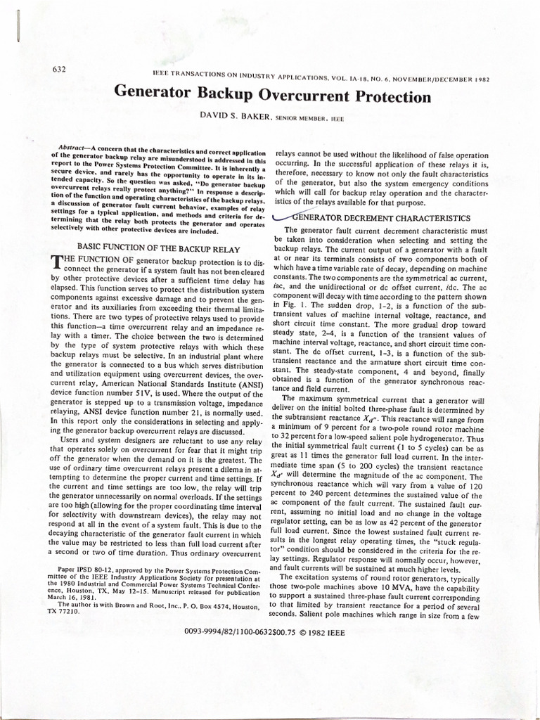 Generator Backup Overcurrent Protection | PDF