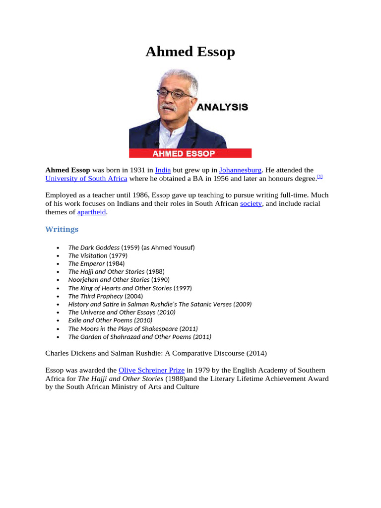 Ahmed Essop: Life and Works | PDF