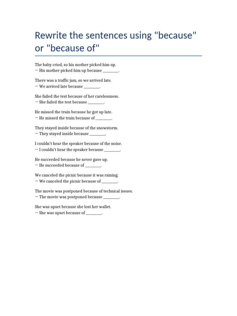 Because Because of Exercises | PDF