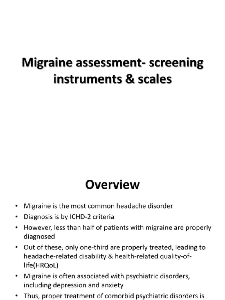 Migraine Assessment Screening Instruments Amp Scales | PDF