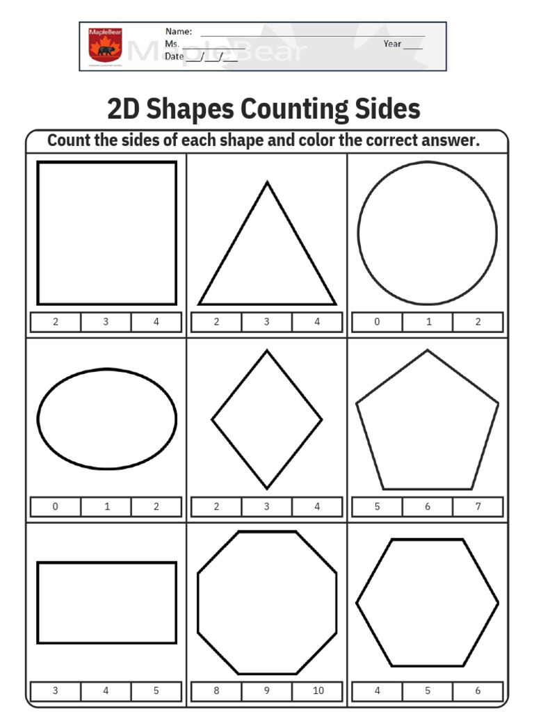 Count Sides of 2D Shapes Activity | PDF
