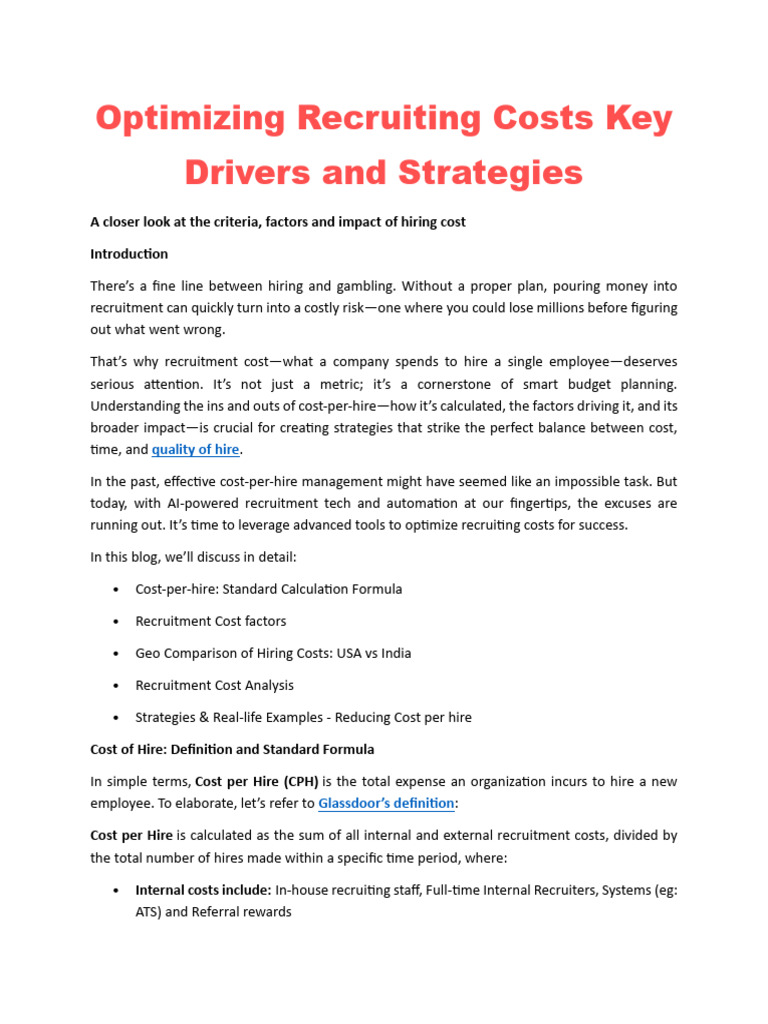 Optimize Recruitment Costs Effectively | PDF | Recruitment | Employee ...
