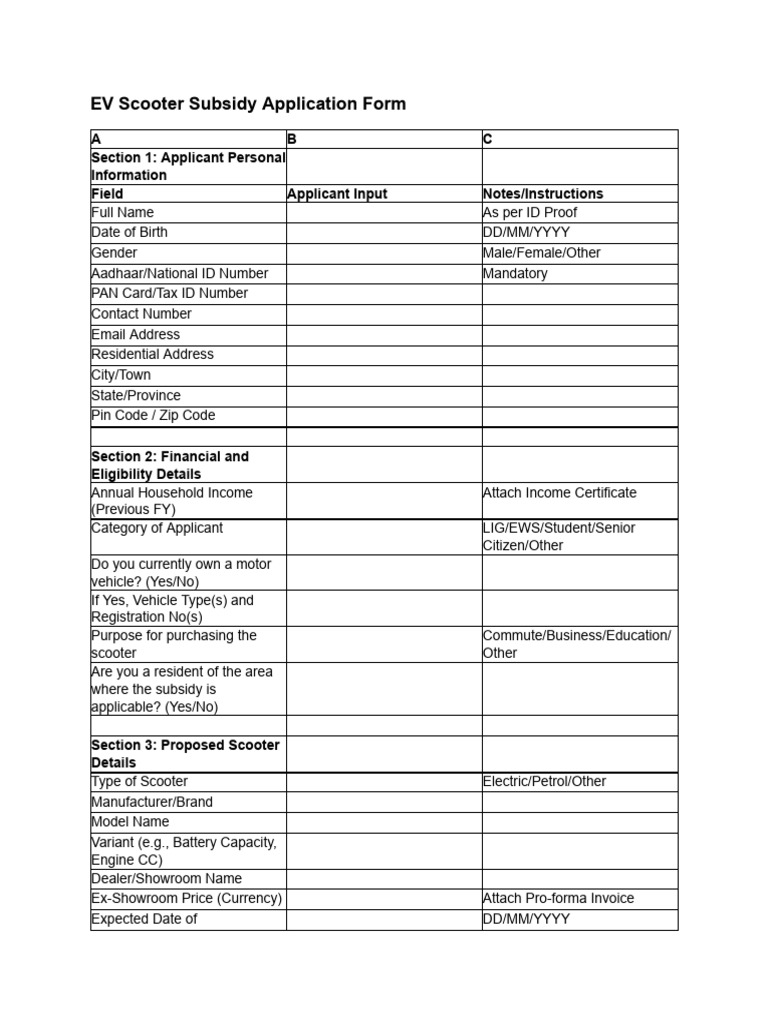 EV Scooter Subsidy Application Form | PDF