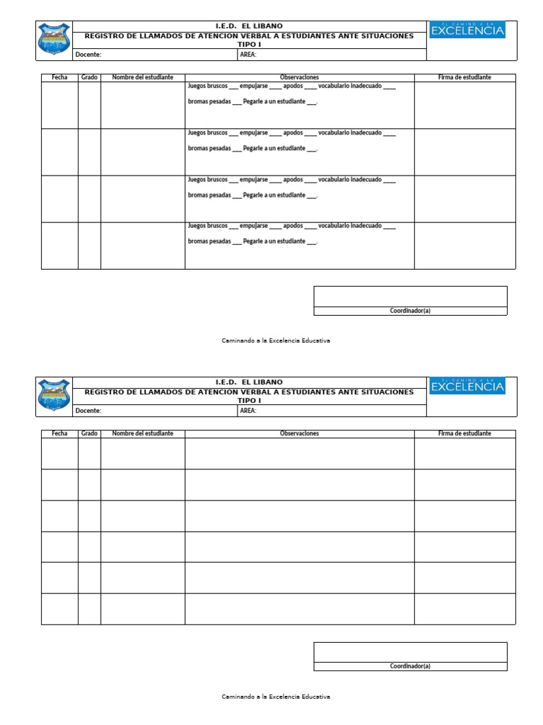 Llamados de Atencion Verbal Tipo I | PDF