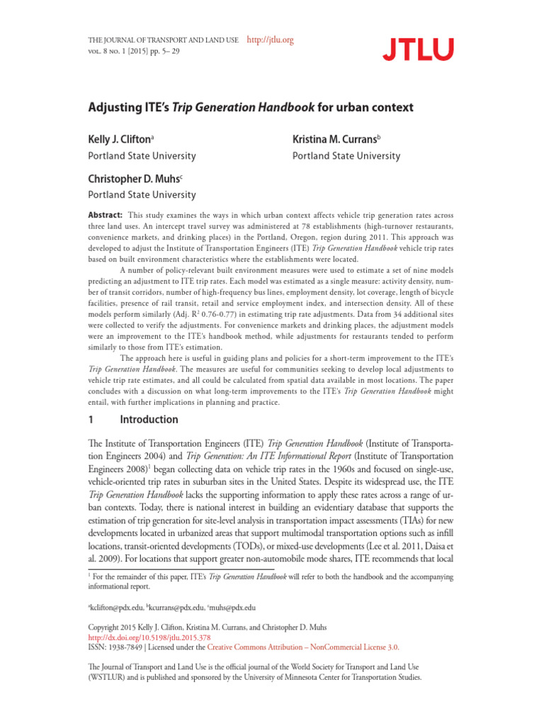 Adjusting Trip Generation Rates for Urban Context | PDF | Analysis Of ...