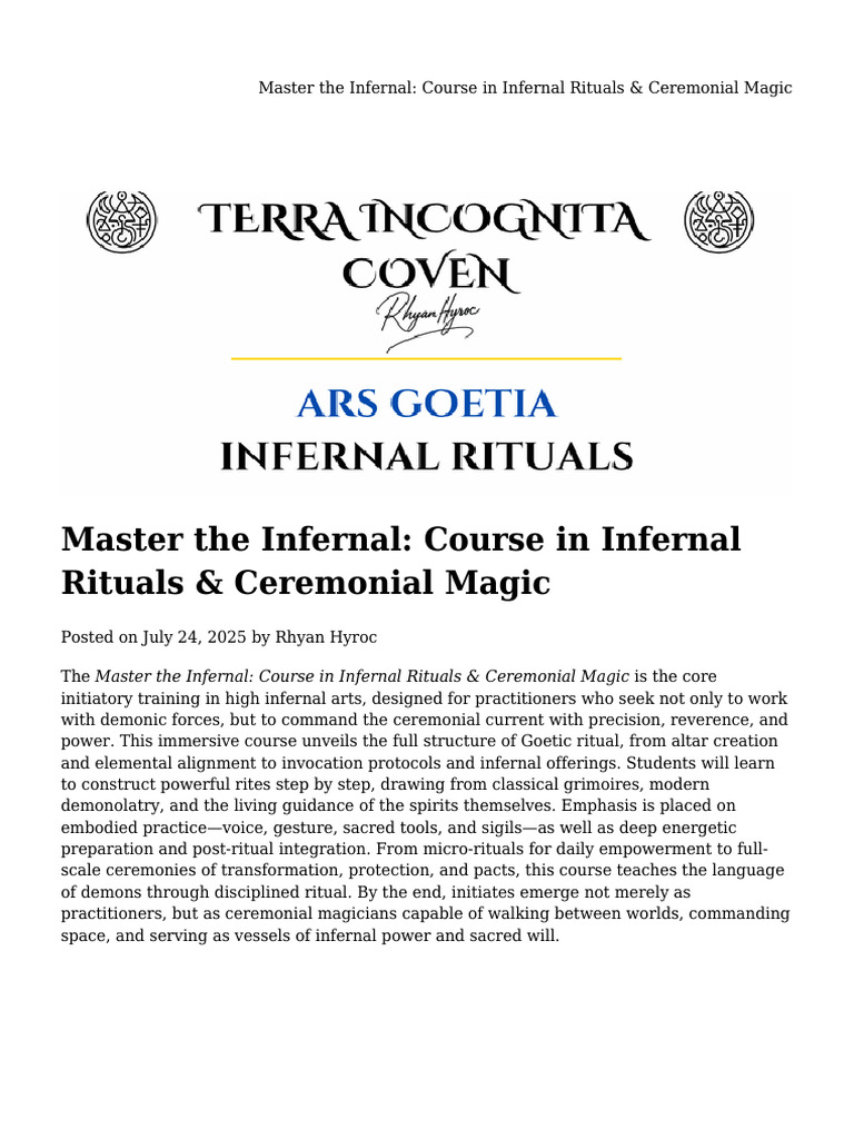 Master The Infernal - Course in Infernal Rituals & Ceremonial Magic | PDF