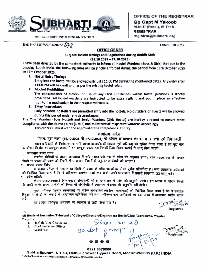 Hostel Timings and Regulations During Buddh Mela | PDF | Alcohol | Alcohol Law