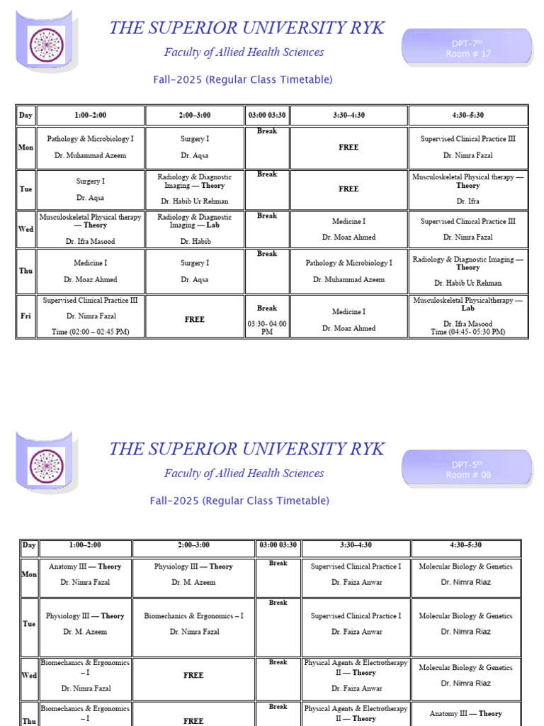 AHS Fall 2025 Class Timetable | PDF | Medicine | Radiology