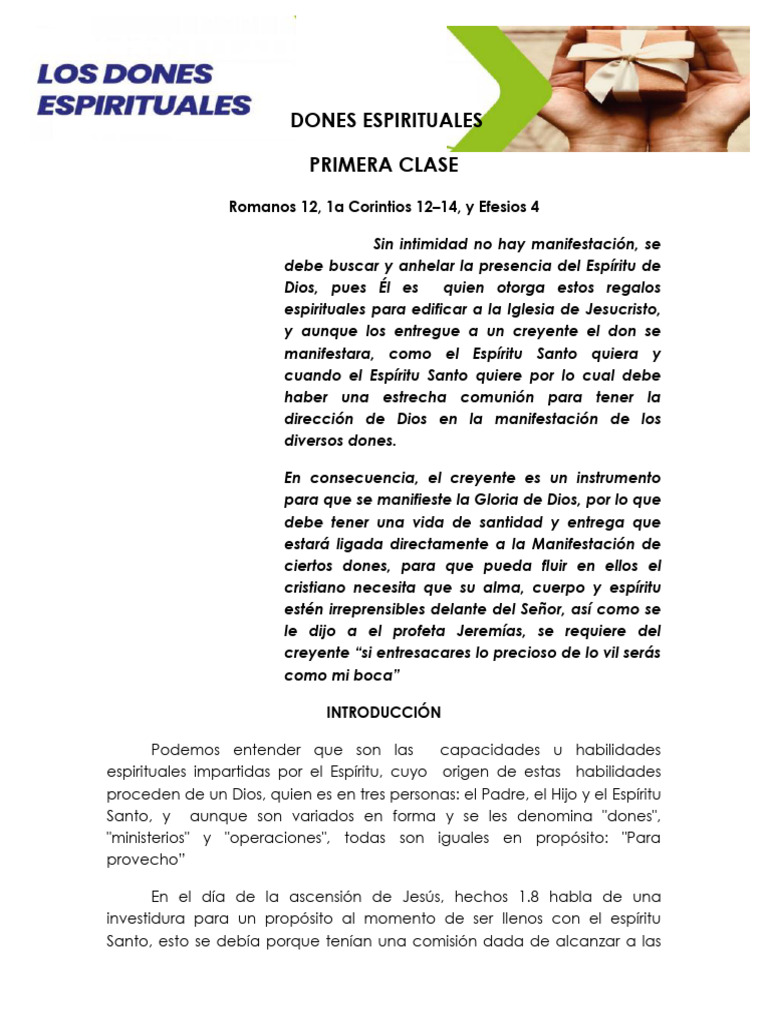 Dones Espirituales: Guía y Funciones | PDF | Don espiritual | Cristo ...