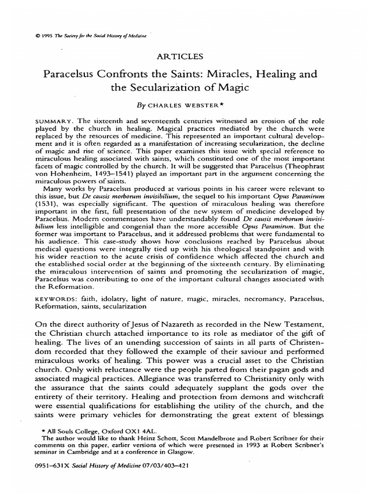 Paracelsus and the Secularization of Healing | PDF | Saint | Faith