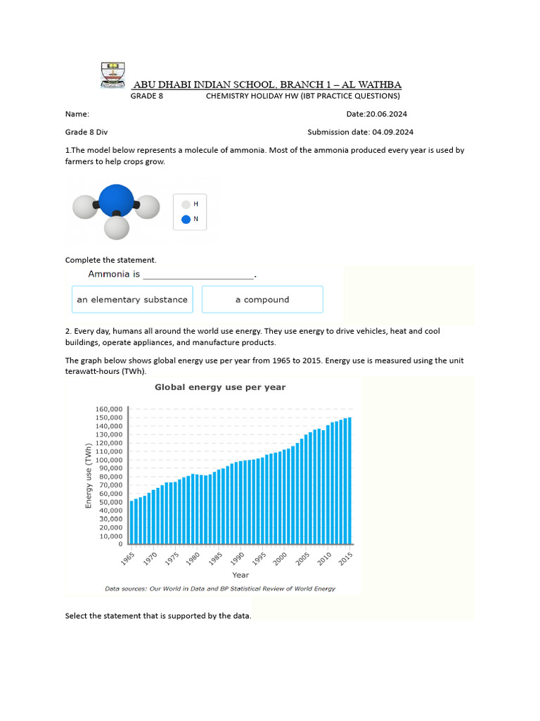 Summer Vacation Hw-Ibt Level Questions | PDF | Water | Chemical Substances
