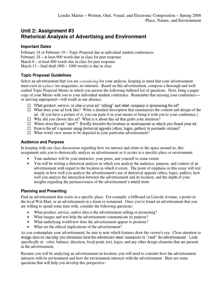 Assignment 3 - Rhetorical Analysis of Advertising and Environment | PDF ...