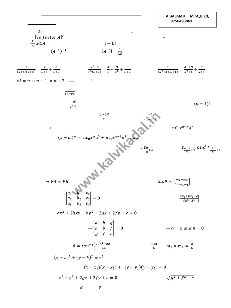 11 BM Full Formulas & Important Key Points EM | PDF | Mean | Circle