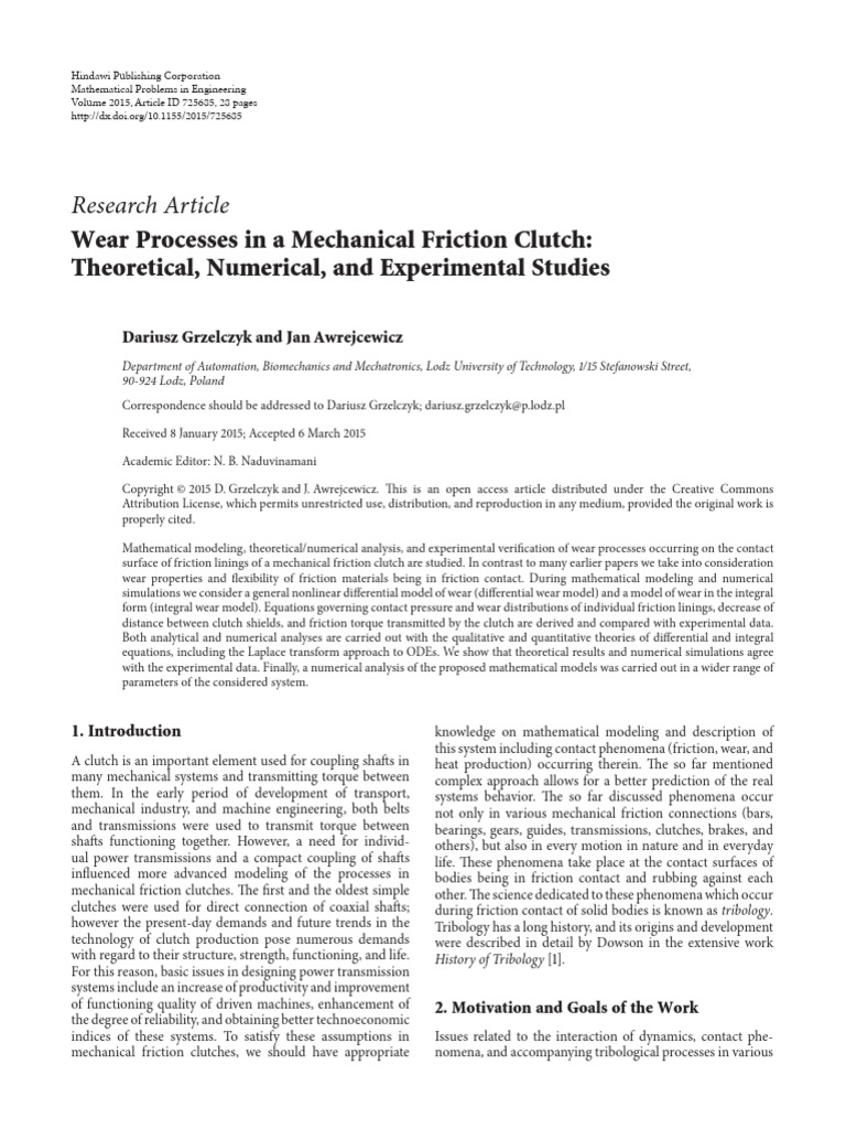 Wear Processes in a Mechanical Friction Clutch the 1 | PDF | Wear ...