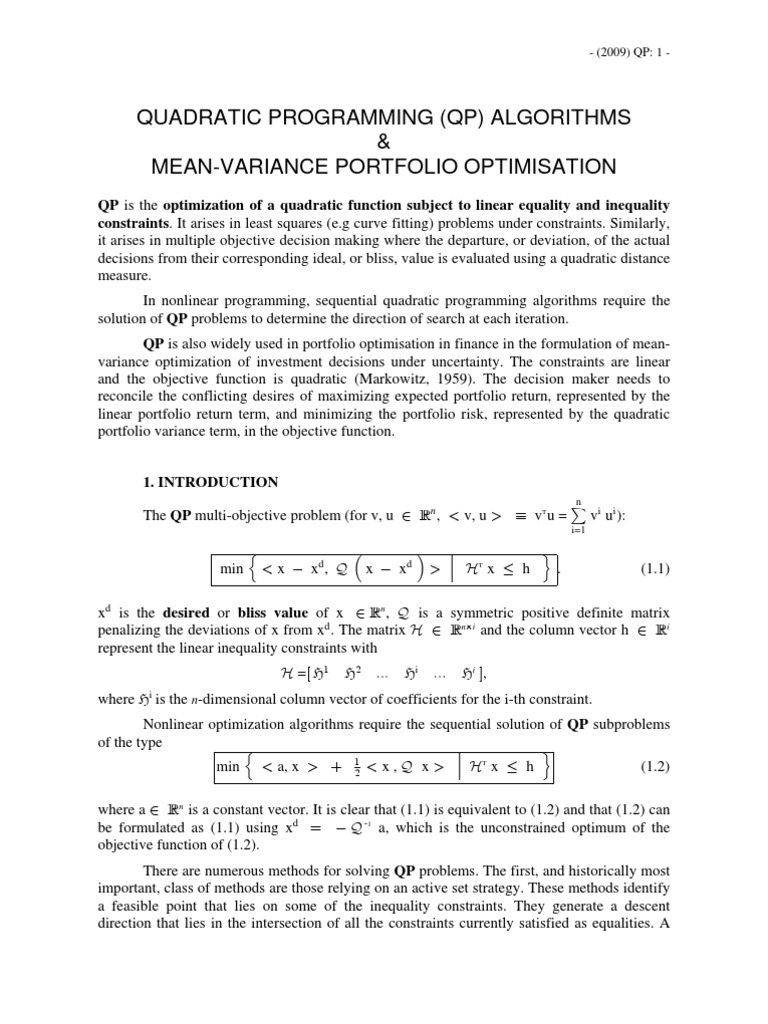 Qp Null Space Method Pdf Linear Programming Mathematical Optimization