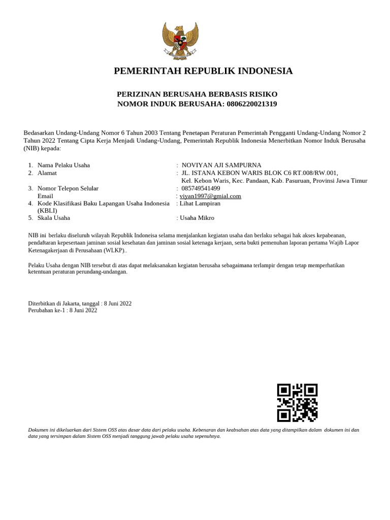 NIB Perizinan Usaha Mikro Indonesia | PDF