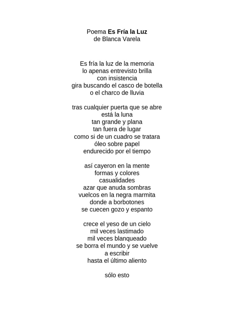 Poemas de Blanca Varela: Luz y Memoria | PDF