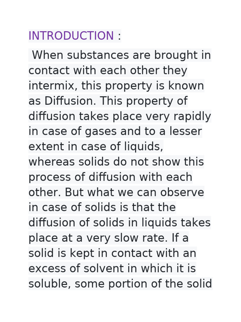 Study of Solid-Liquid Diffusion | PDF | Diffusion | Liquids
