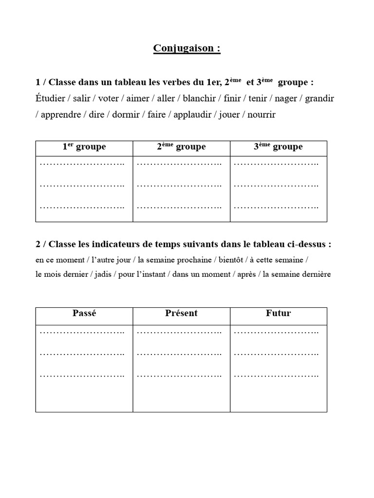 Conjugaison des verbes et indicateurs de temps | PDF