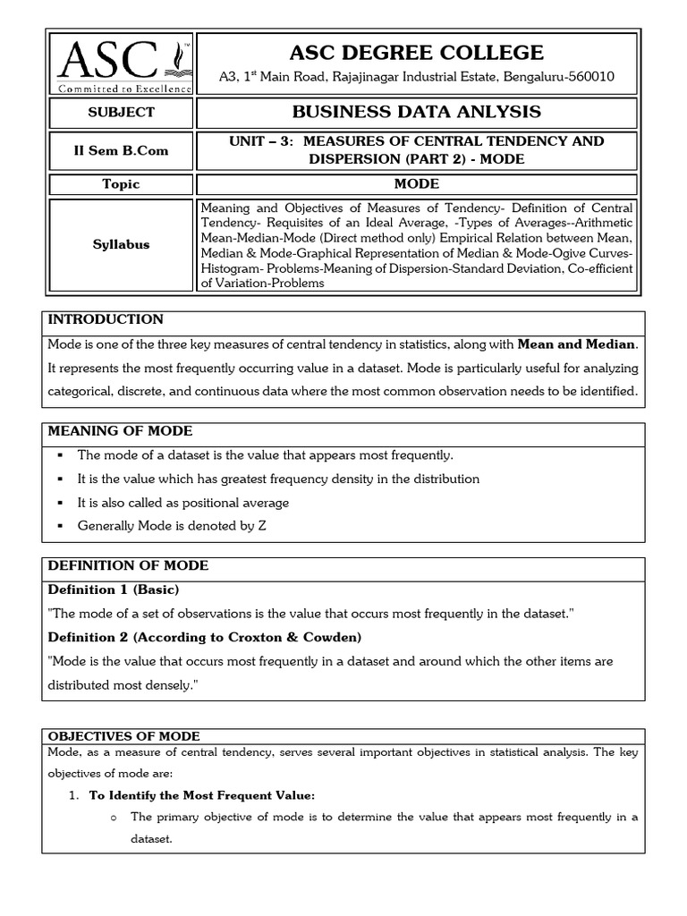 Chapter 3 Notes Measures of Central Tendency (Only Theory and Problems ...