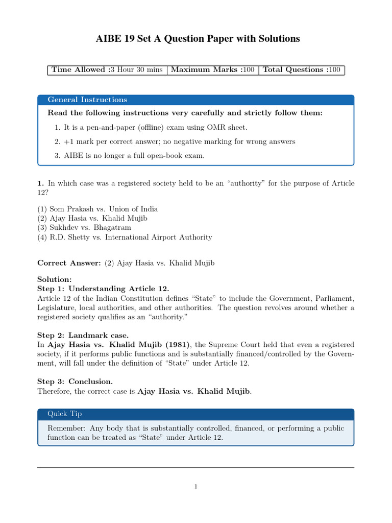 AIBE 19 Question Paper Set Asol | PDF | Alternative Dispute Resolution | Mediation