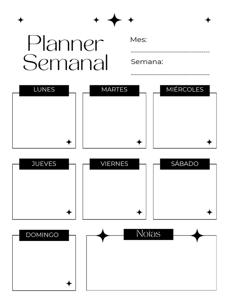 Documento A4 Planner Semanal Minimalista Blanco y Negro | PDF