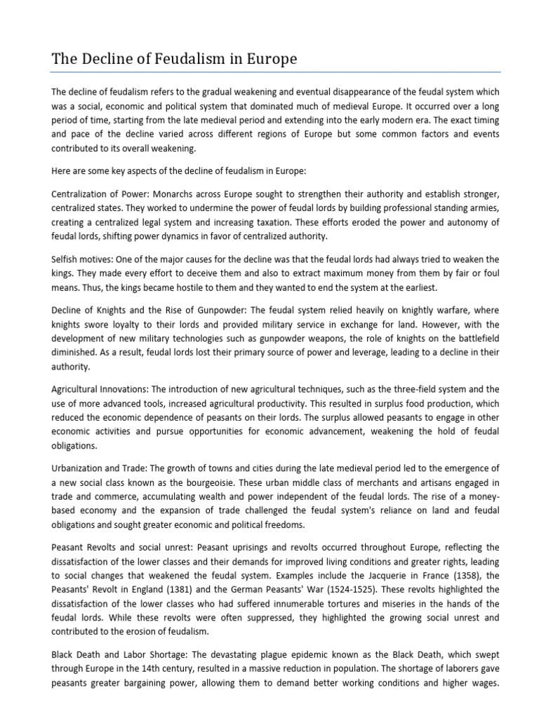 Unit 3 Decline of Feudalism in Europe | PDF | Peasant | Black Death
