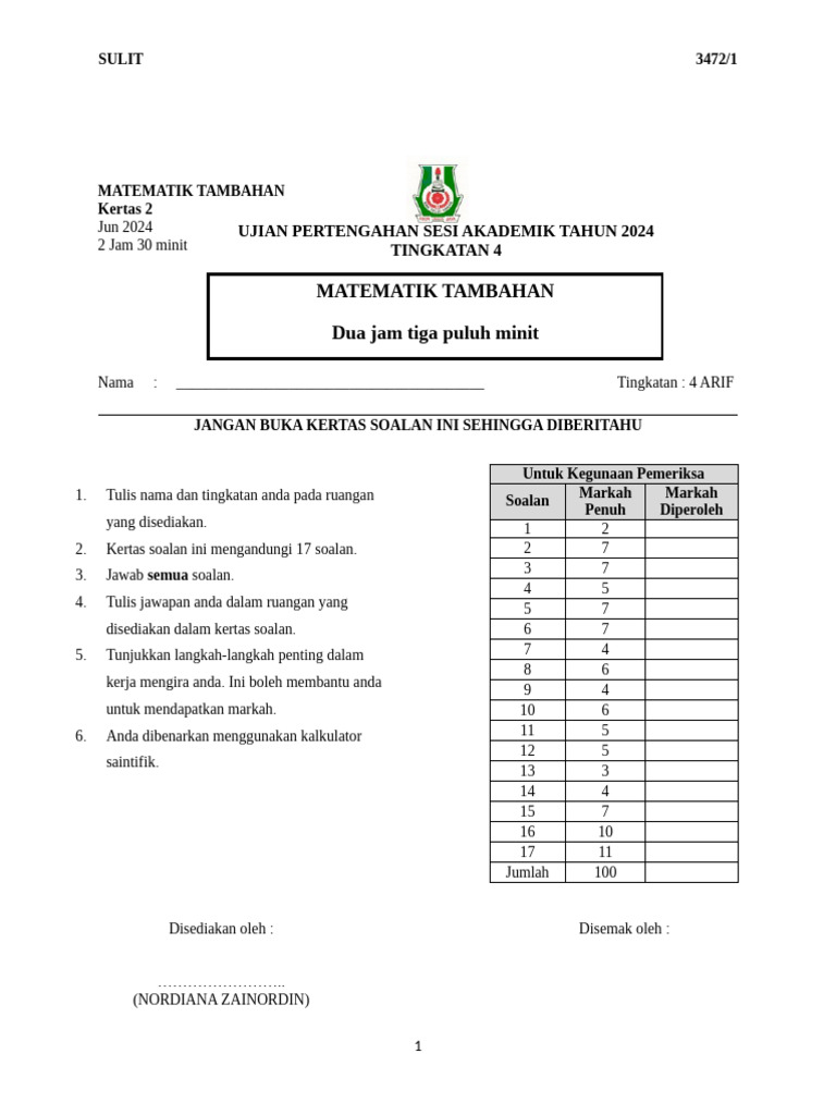 Add Math K2 (T4) | PDF