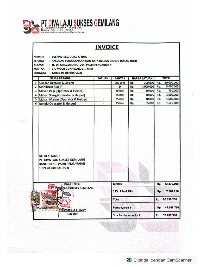 Invoice Sewa Alat Berat | PDF