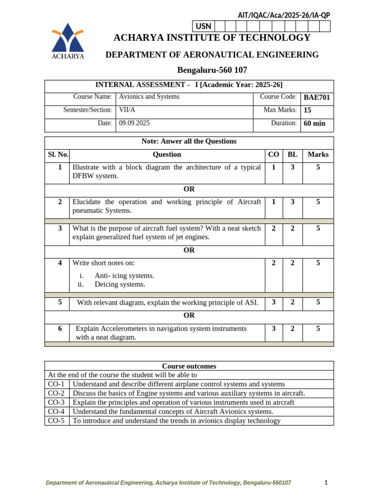 IA Question Paper Format - AIT-September 2025 Format 2 | PDF ...