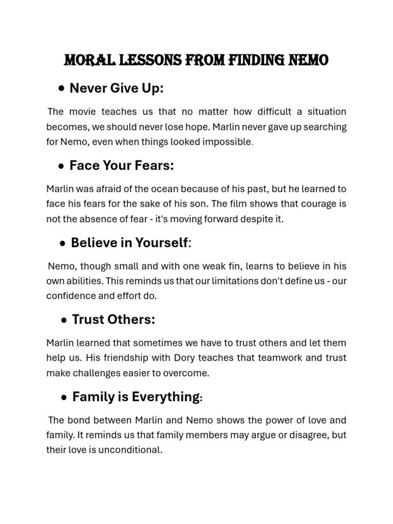 Moral Lessons from Finding Nemo | PDF
