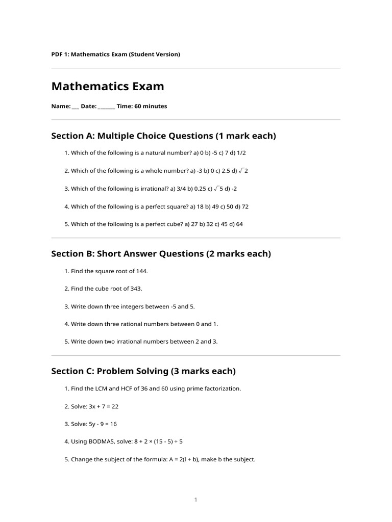 Student Mathematics Exam PDF | PDF