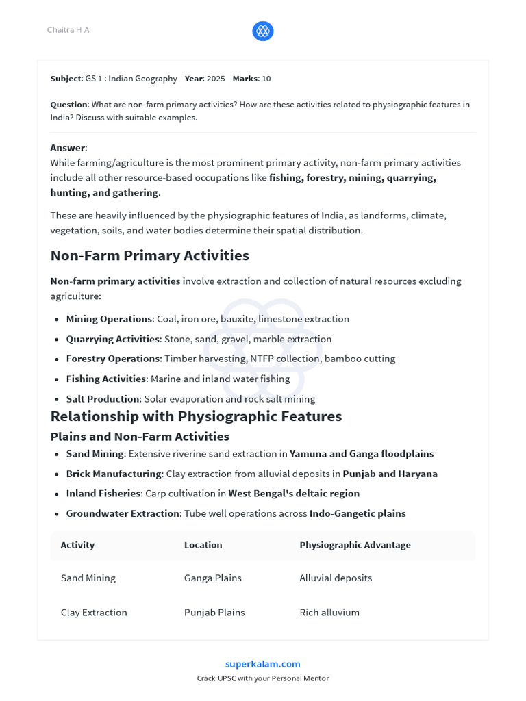 Non-Farm Primary Activities in India | PDF | Mining | Earth Sciences