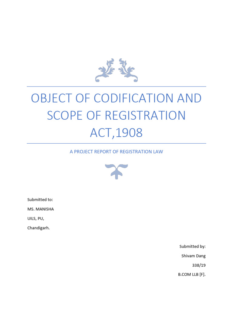 Registration Act 1908: Key Objectives & Scope | PDF | Property | Deed