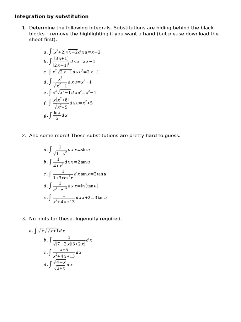 Integration by Substitution Techniques | PDF