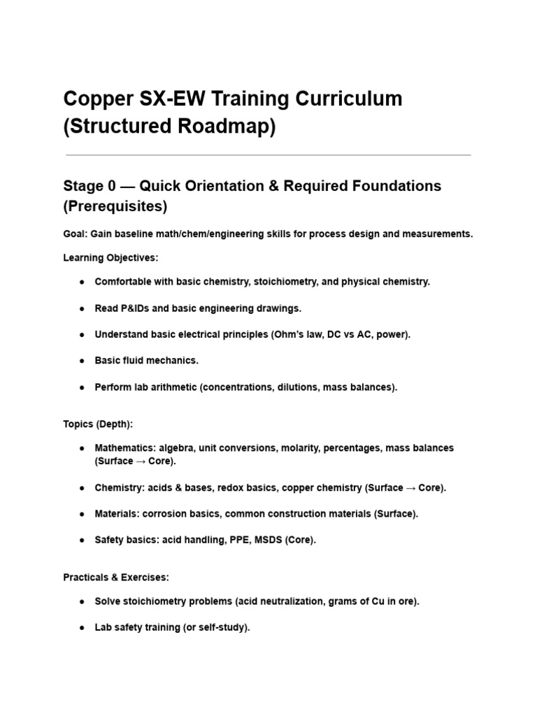 Copper SX-EW Training Curriculum Guide | PDF | Physical Sciences ...