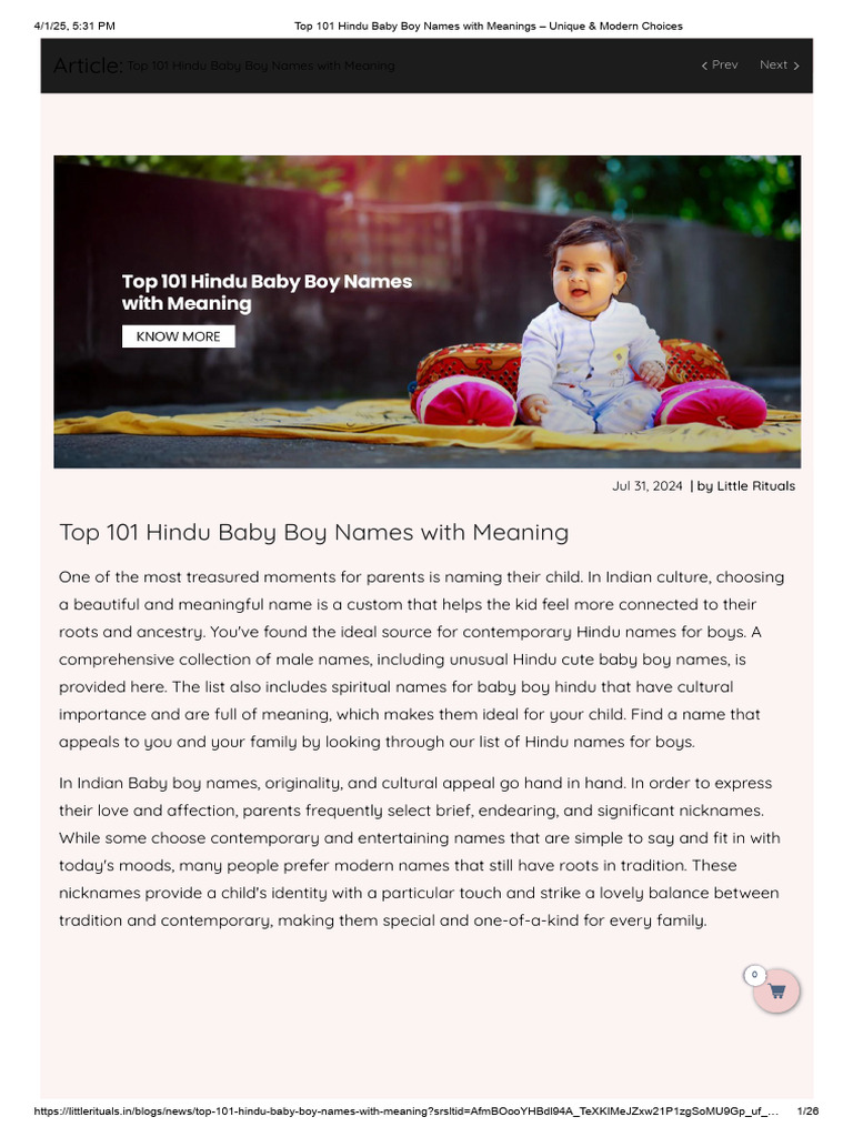 Top 101 Hindu Baby Boy Names | PDF | Shiva | Krishna