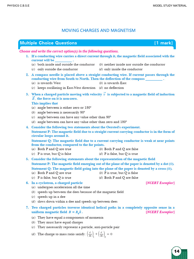 Physics - Moving Charges & Magnetism, Matters & Magnetism | PDF ...