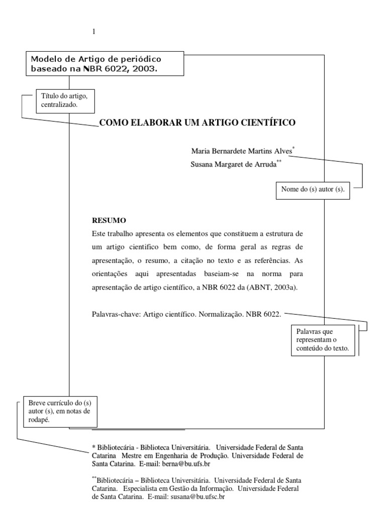 corpo de um artigo cientifico abnt