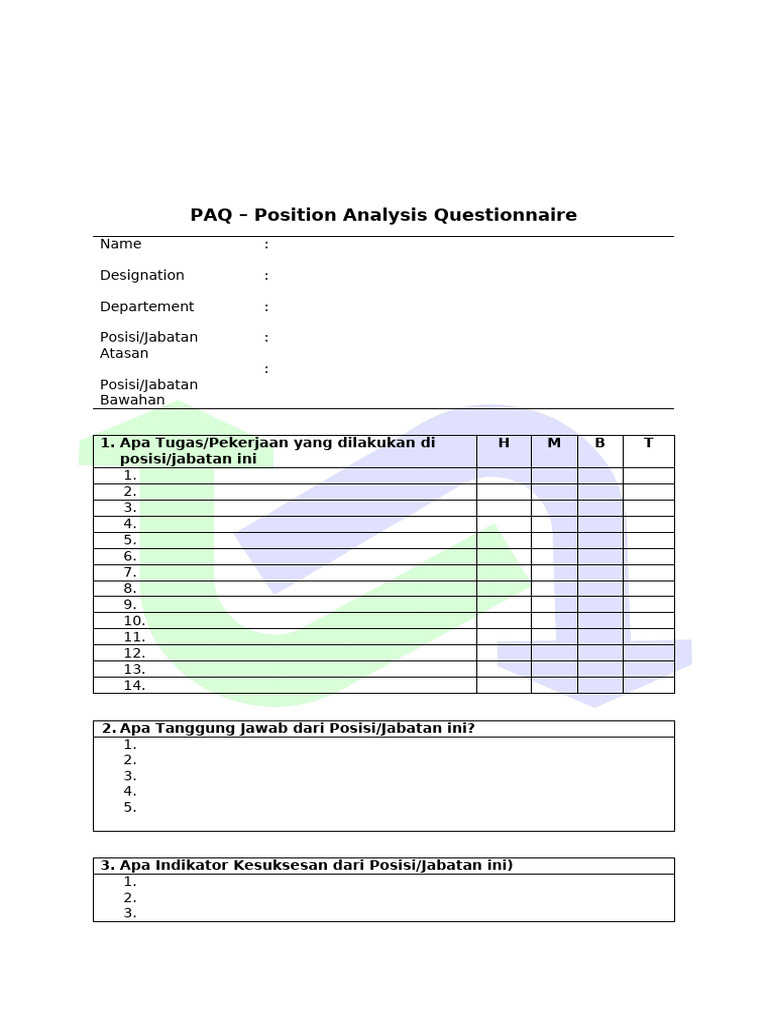 PAQ Position Analysis Questionnaire - Tamplate | PDF