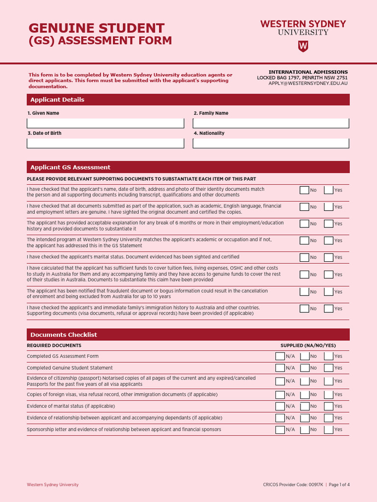 Genuine Student Assessment Form | PDF | Travel Visa