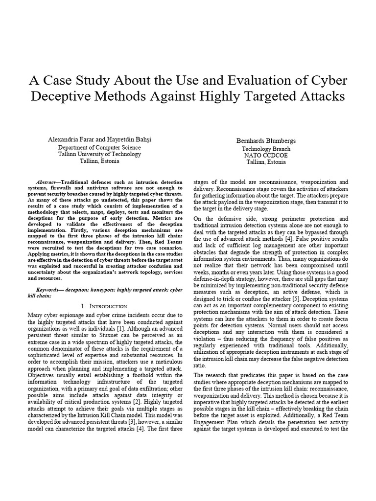 A Case Study About The Use and Evaluation of Cyber Deceptive Methods ...