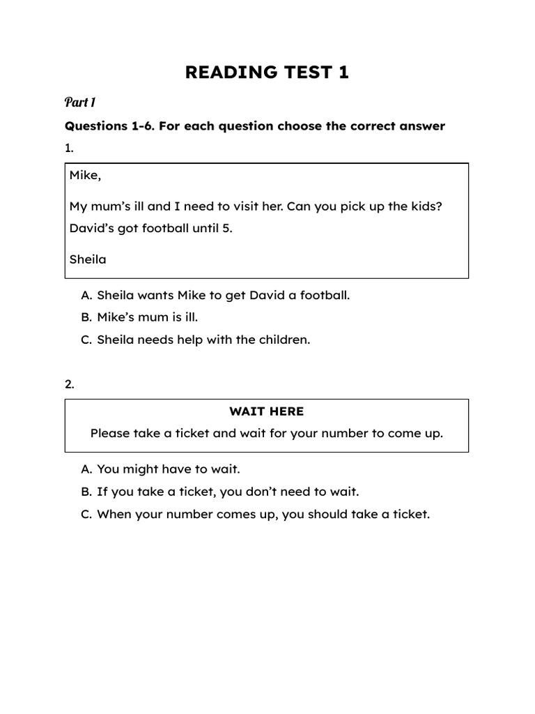 Reading Comprehension Test Questions | PDF